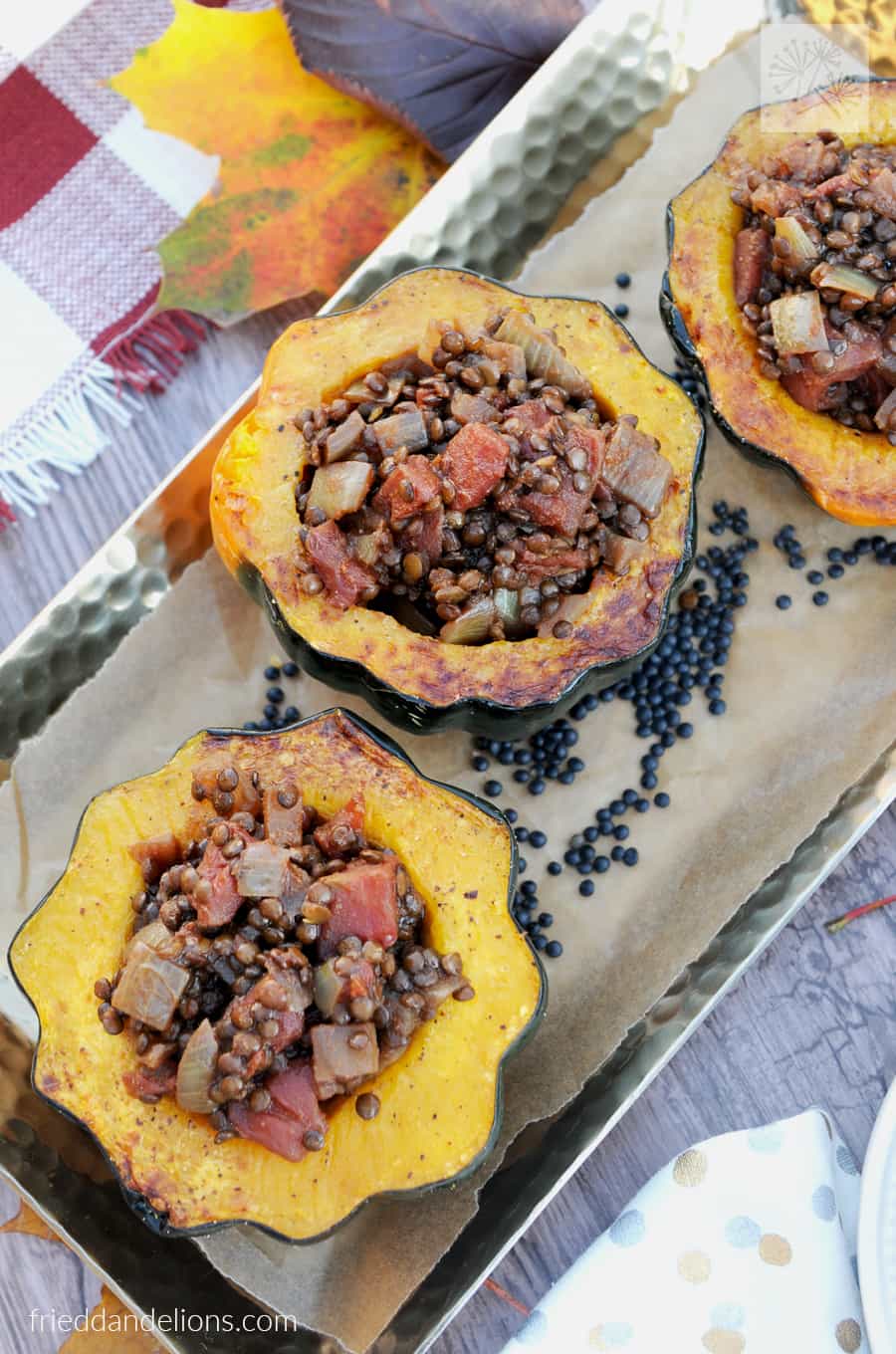 Stuffed Squash with Curried Lentils — Fried Dandelions — Plant Based ...