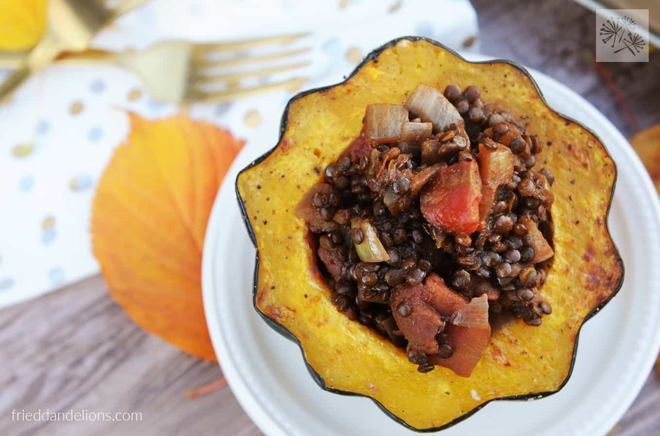 Stuffed Squash with Curried Lentils — Fried Dandelions — Plant Based ...