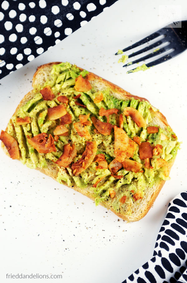 Avocado Toast with Coconut Bacon — Fried Dandelions — Plant Based Recipes
