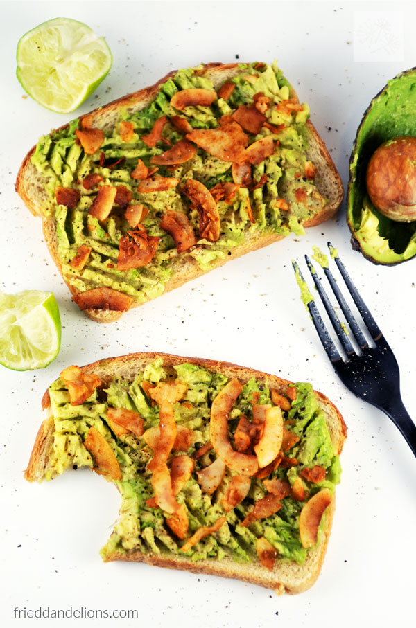 Avocado Toast with Coconut Bacon — Fried Dandelions — Plant Based Recipes